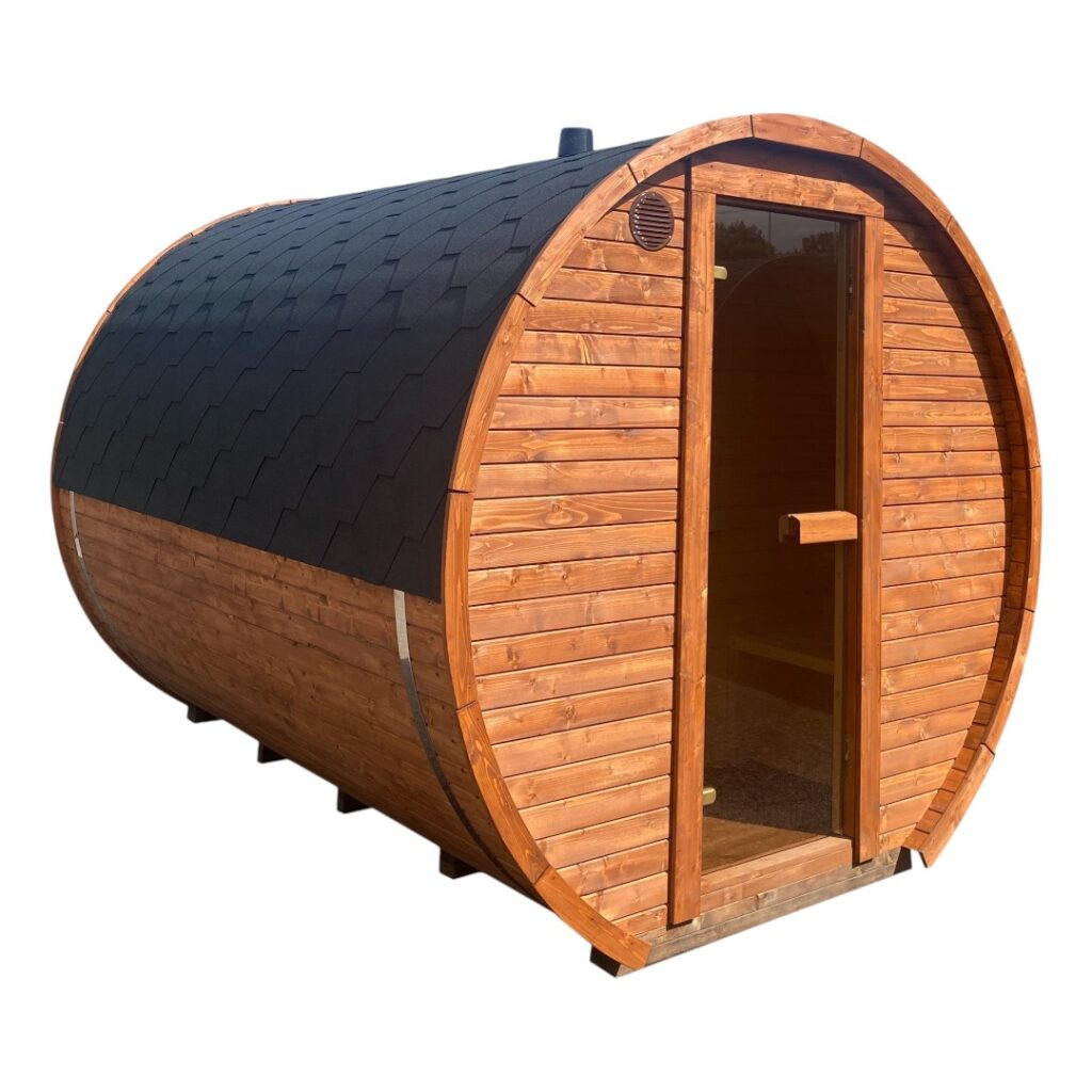 Dřevěná sudová sauna RELAX – 3 m - Stolárna na statku s.r.o.